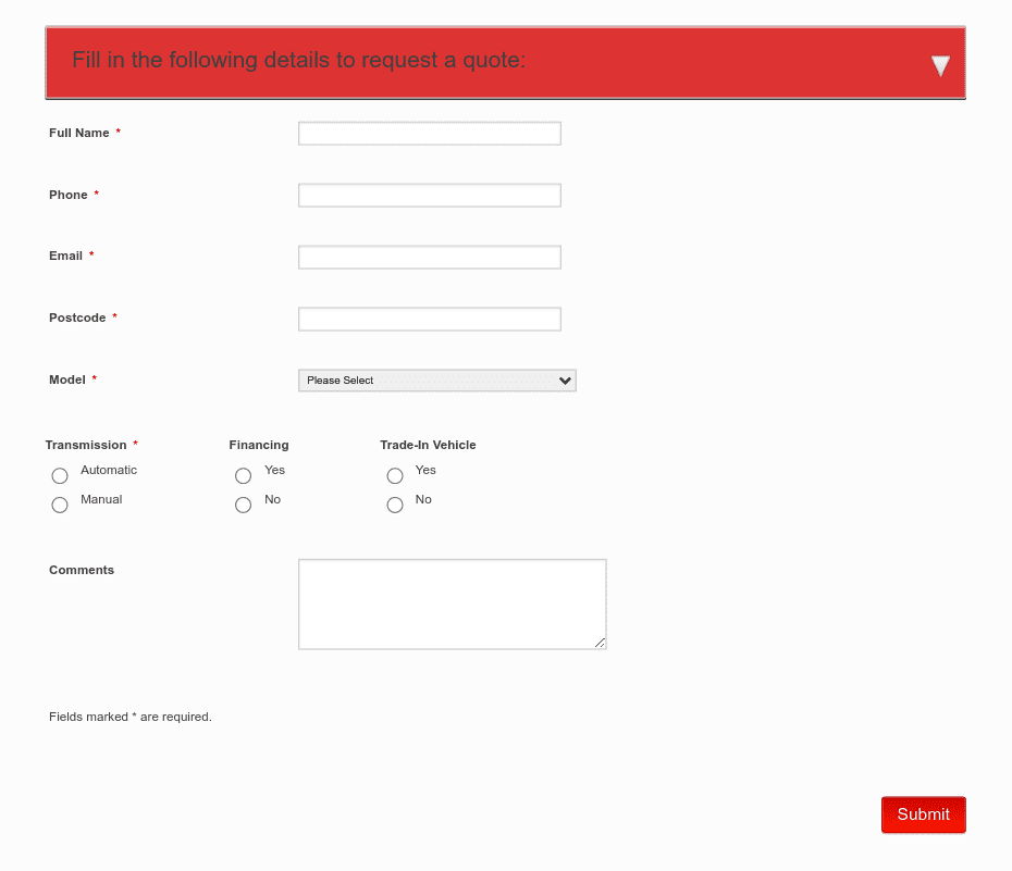 Car Dealership Quote Request Form Template | Jotform