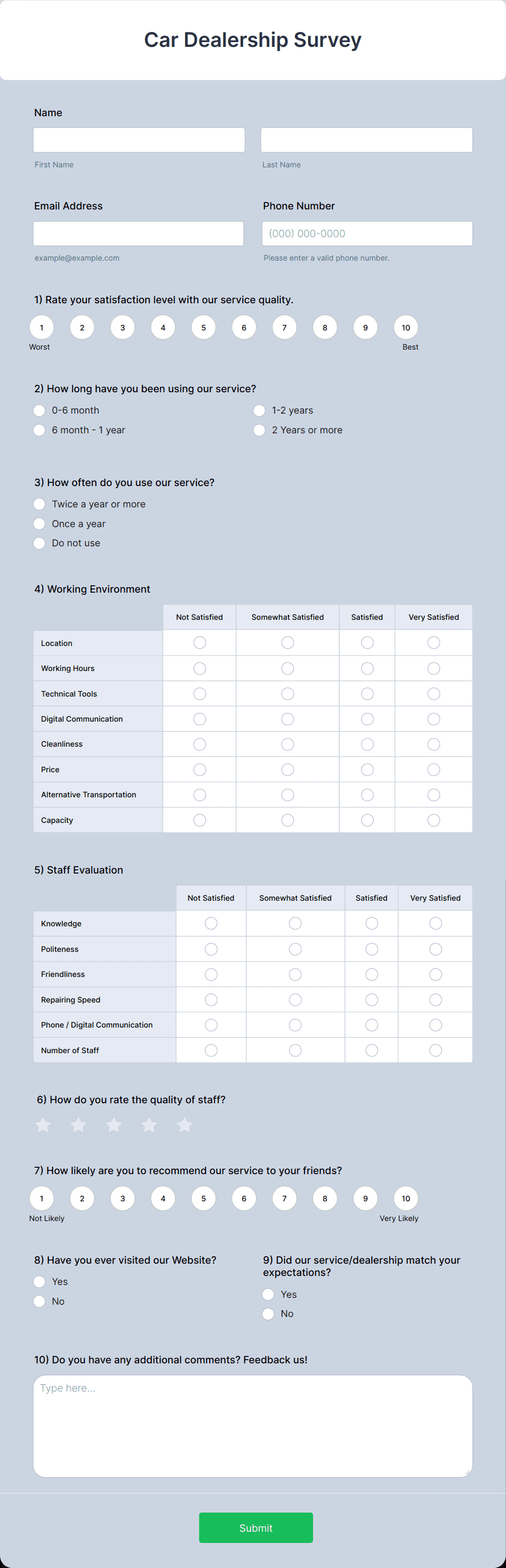 Car Dealership Survey Form Template | Jotform