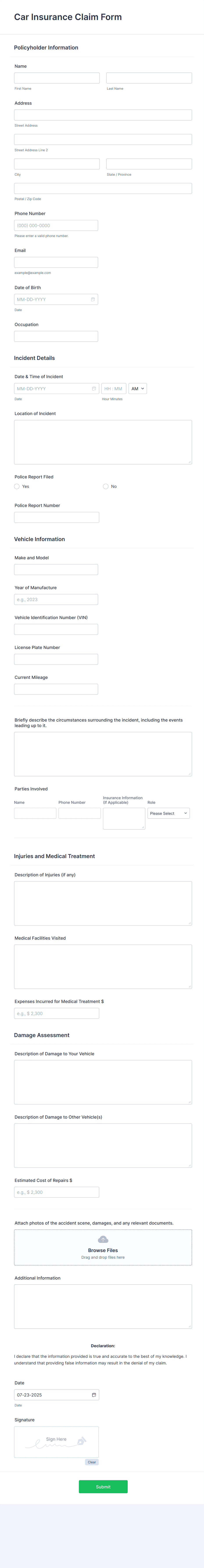 Car Insurance Claim Form Template | Jotform