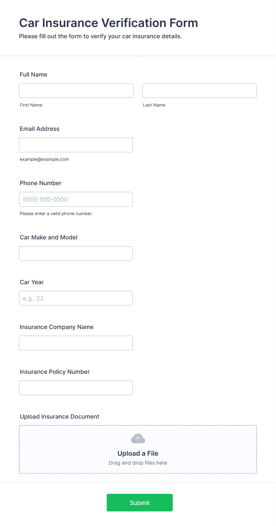 Car Insurance Verification Form Template | Jotform