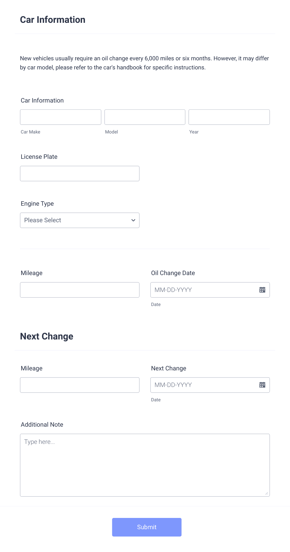 Car Oil Change Record Form Template | Jotform