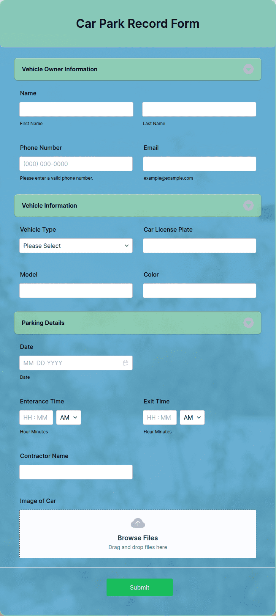 Car Park Record Form Template | Jotform