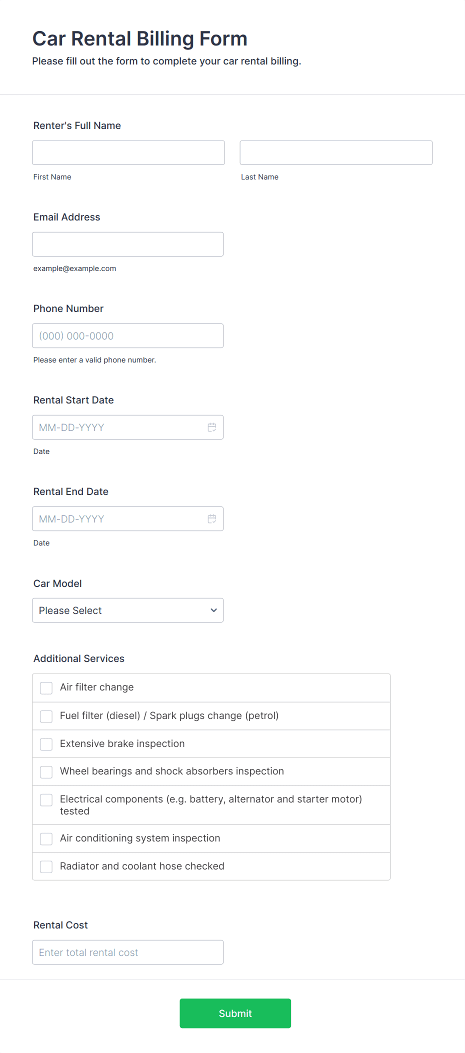 Car Rental Billing Form Template | Jotform
