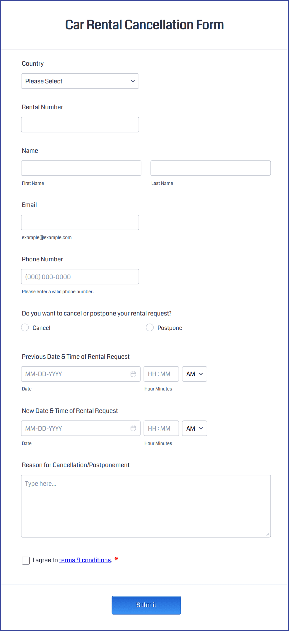Car Rental Cancellation Form Template | Jotform