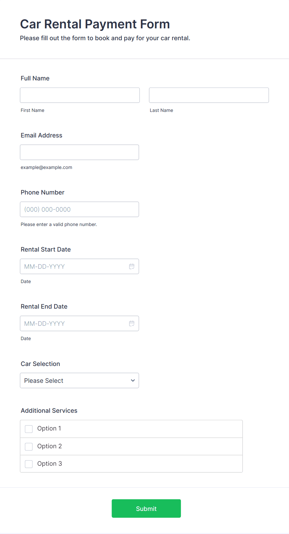 Car Rental Payment Form Template | Jotform