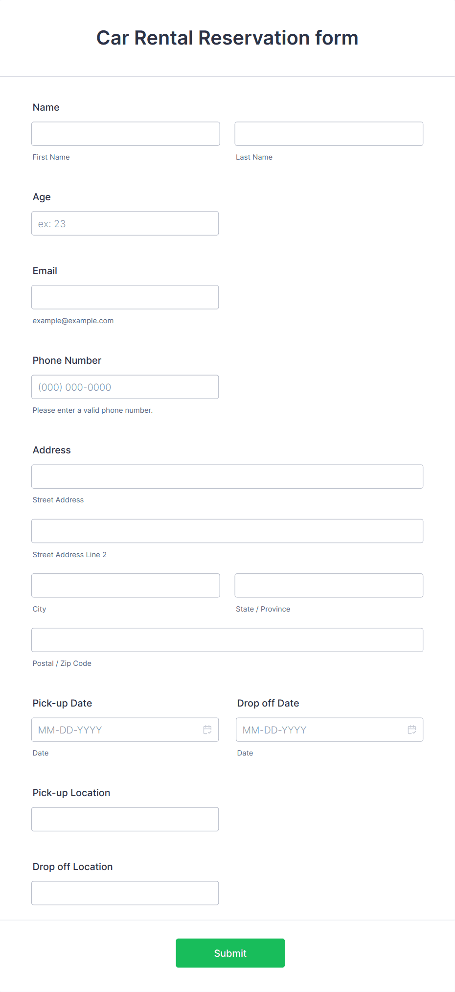 Car Rental Reservation Form Template | Jotform