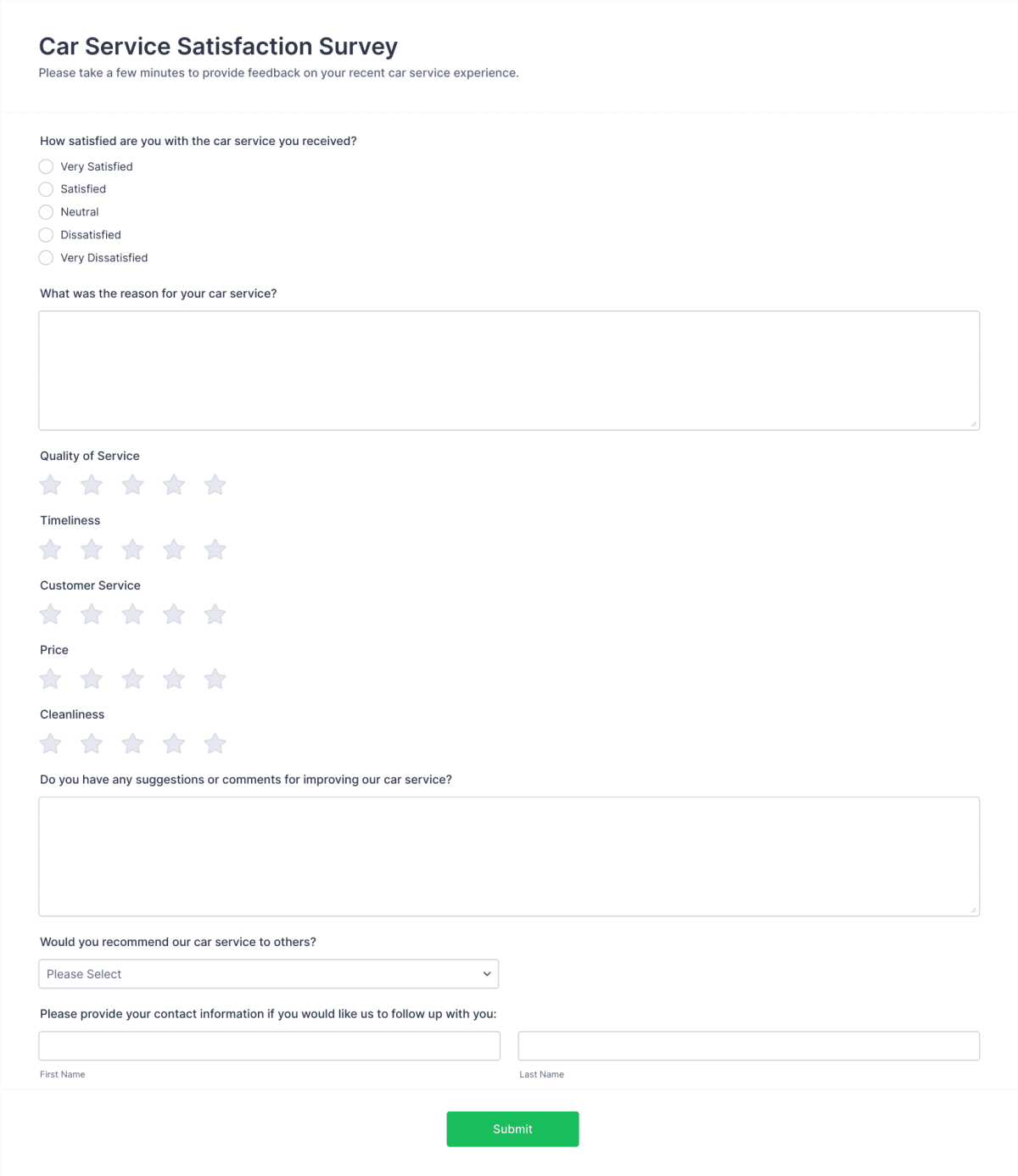 Car Service Satisfaction Survey Form Template | Jotform