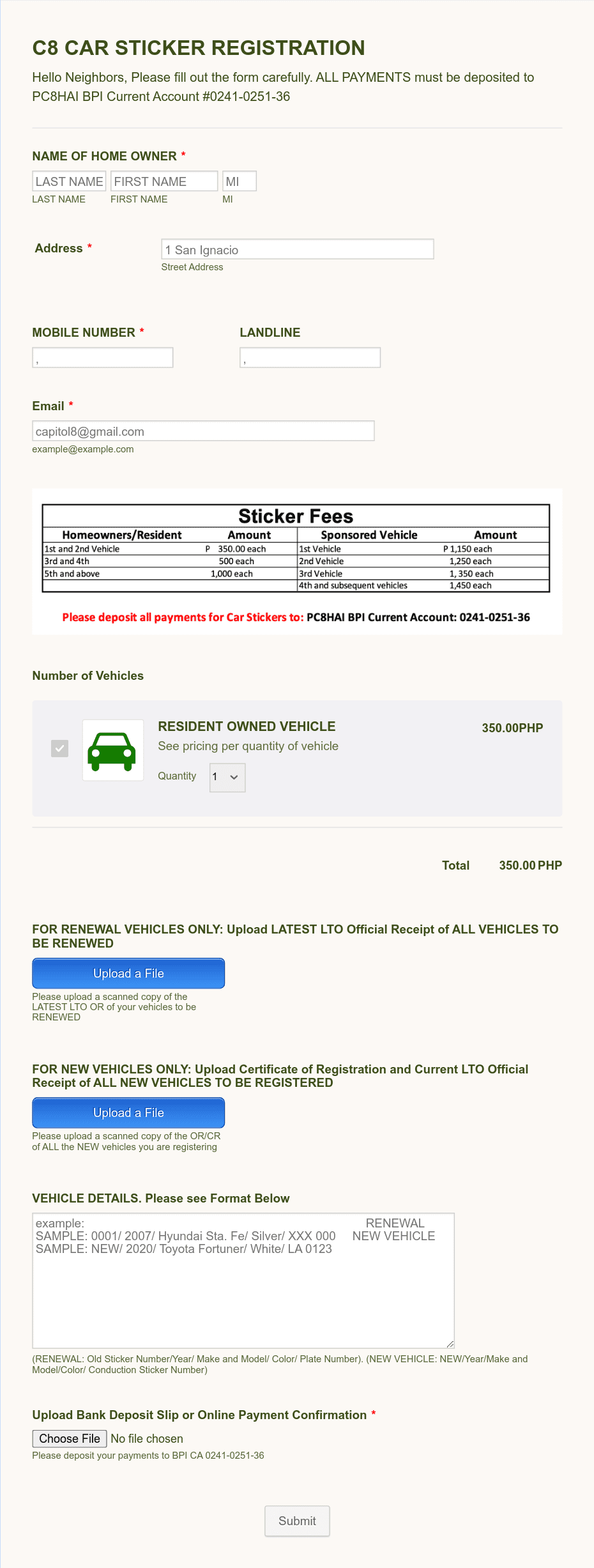 Car Sticker Registration Form Template | Jotform
