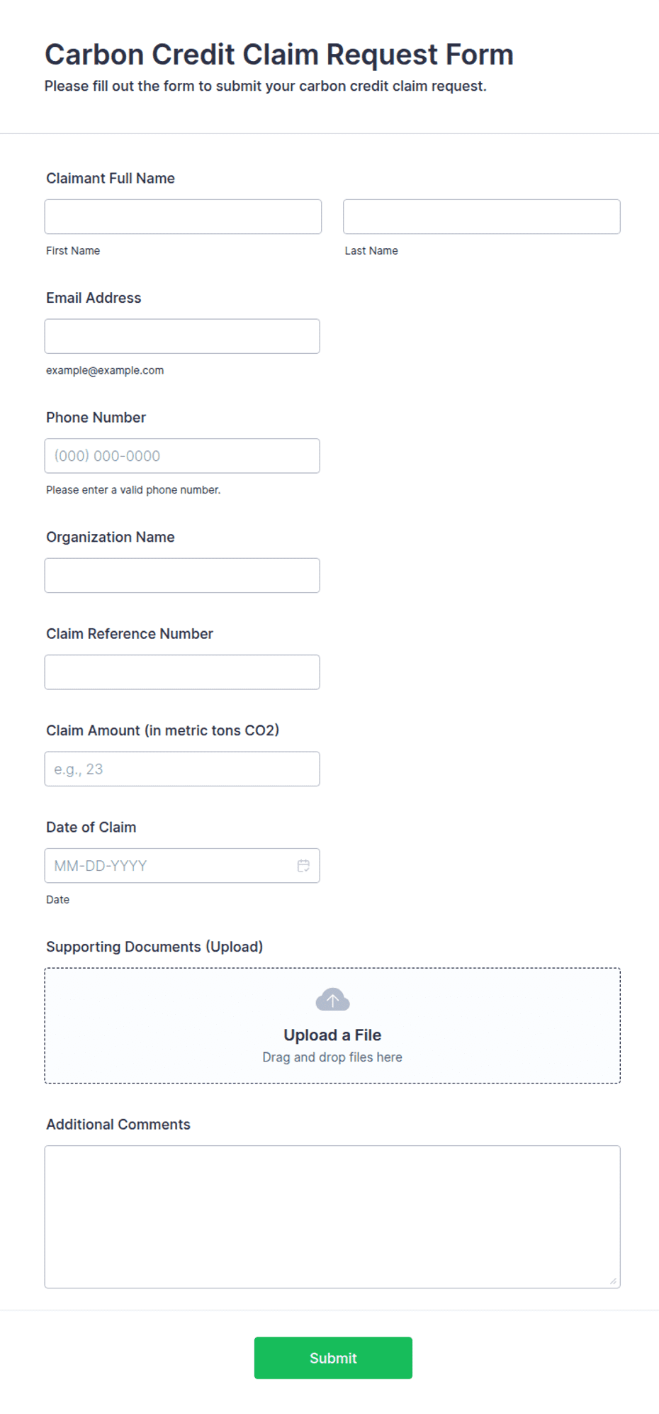 Carbon Credit Claim Request Form Template | Jotform