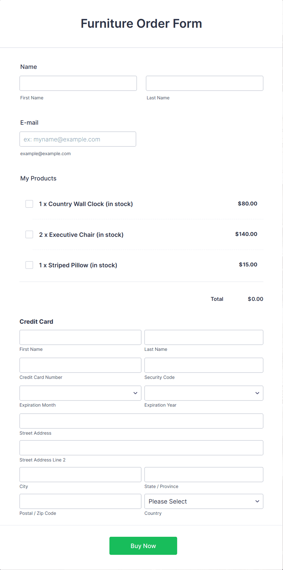 CardConnect Furniture Purchase Order Form Template | Jotform