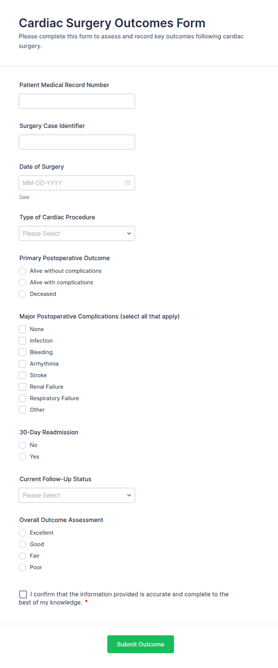 Cardiac Surgery Outcomes Form Template | Jotform