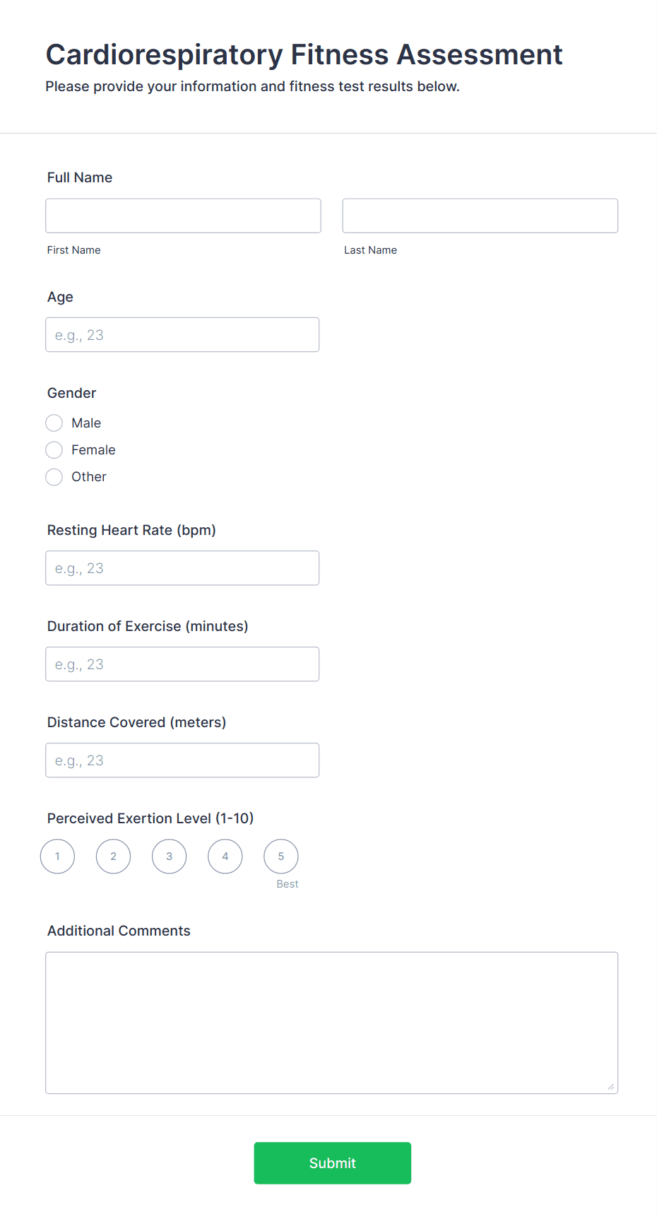Cardiorespiratory Fitness Assessment Form Template | Jotform