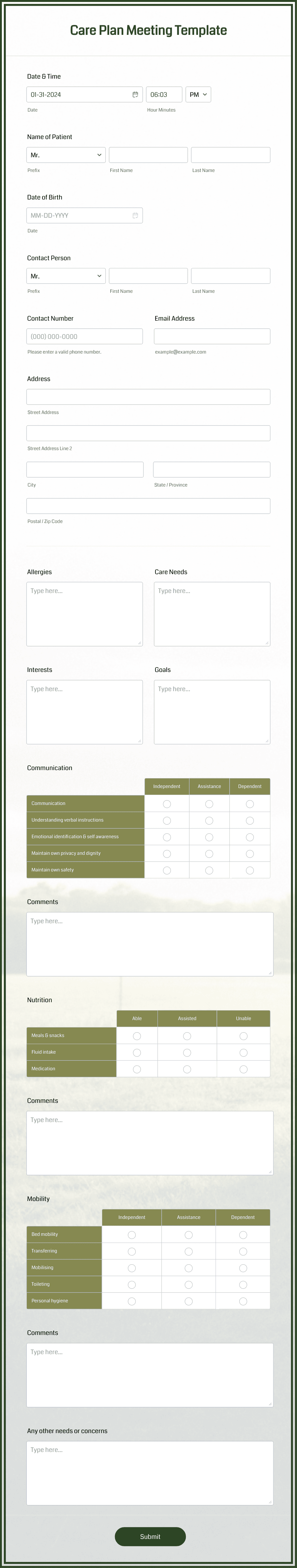 Care Plan Meeting Template Form Template | Jotform