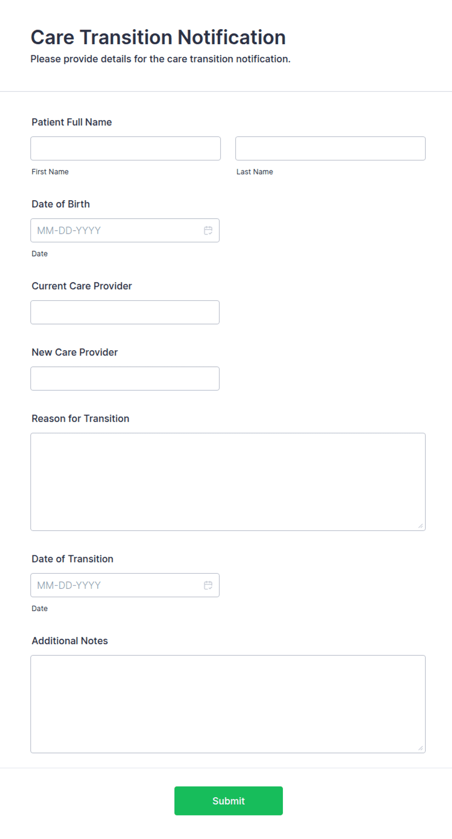 Care Transition Notification Form Template | Jotform