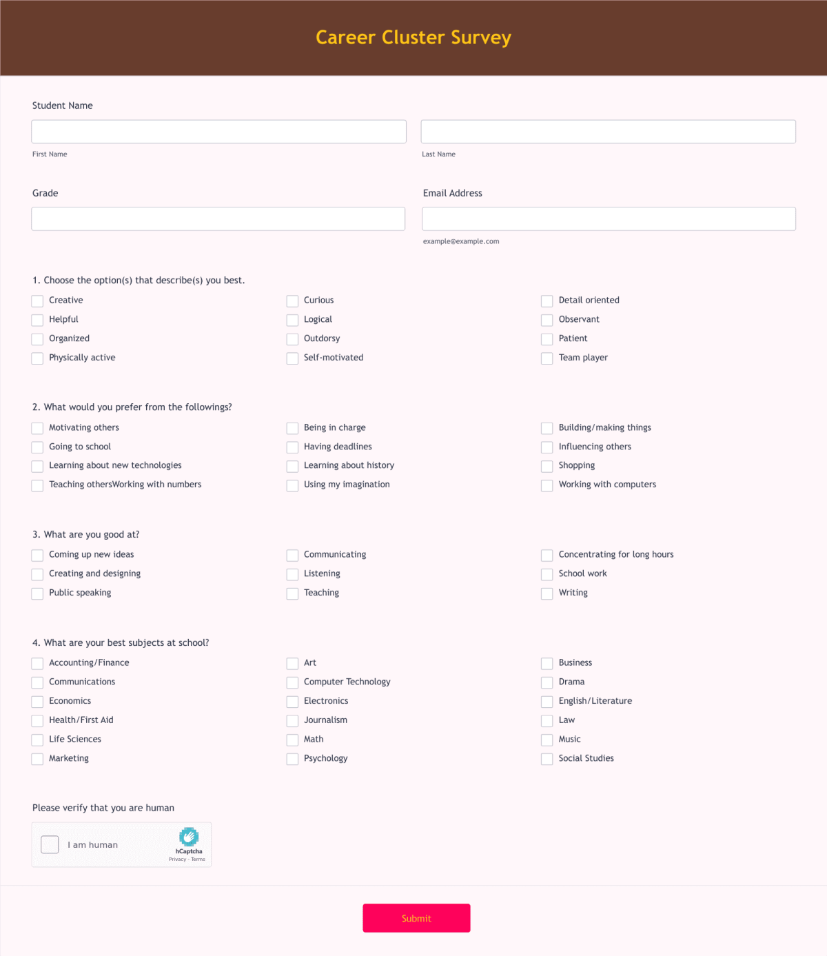 Career Cluster Survey Form Template | Jotform