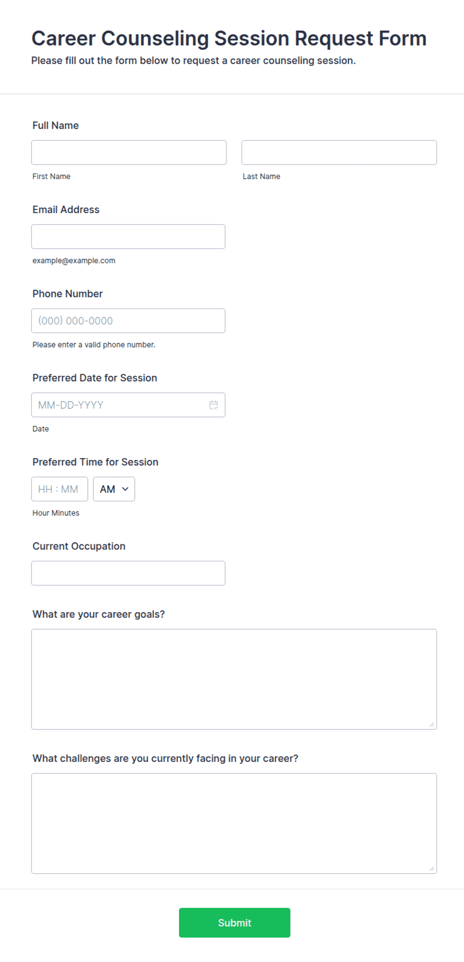 Career Counseling Session Request Form Template | Jotform