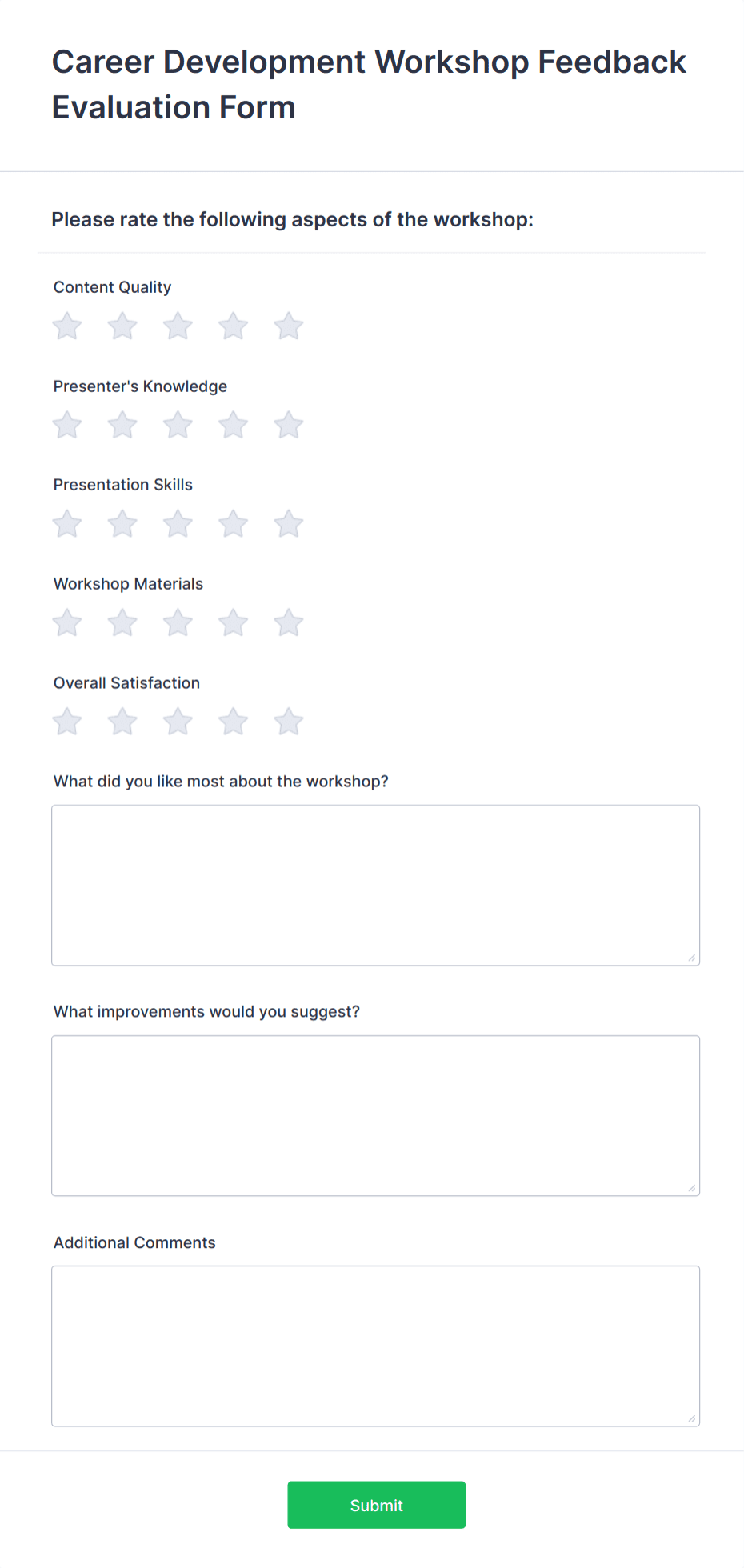 Career Development Workshop Feedback Evaluation Form Template | Jotform