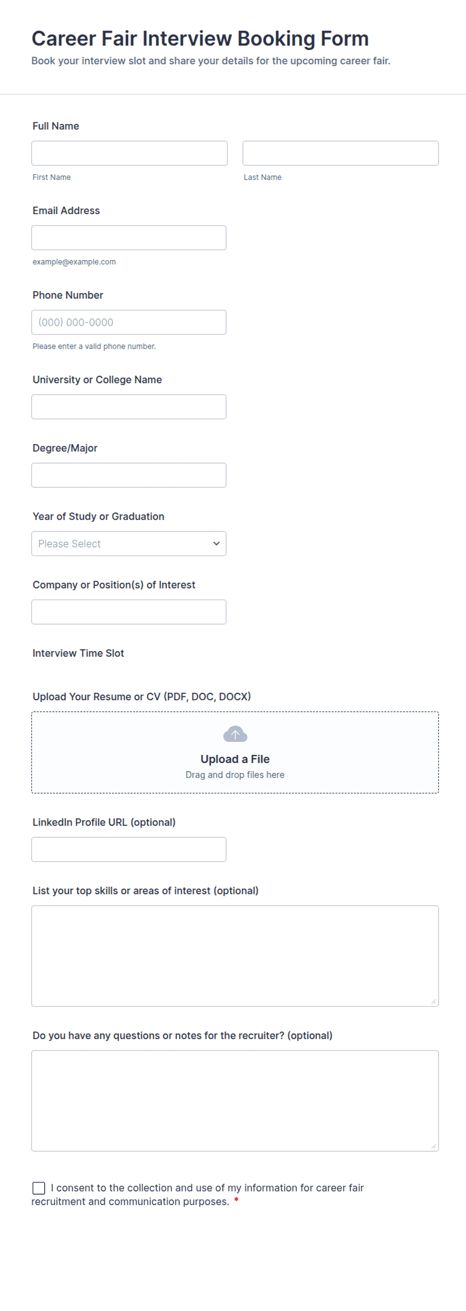 Career Fair Interview Booking Form Template | Jotform