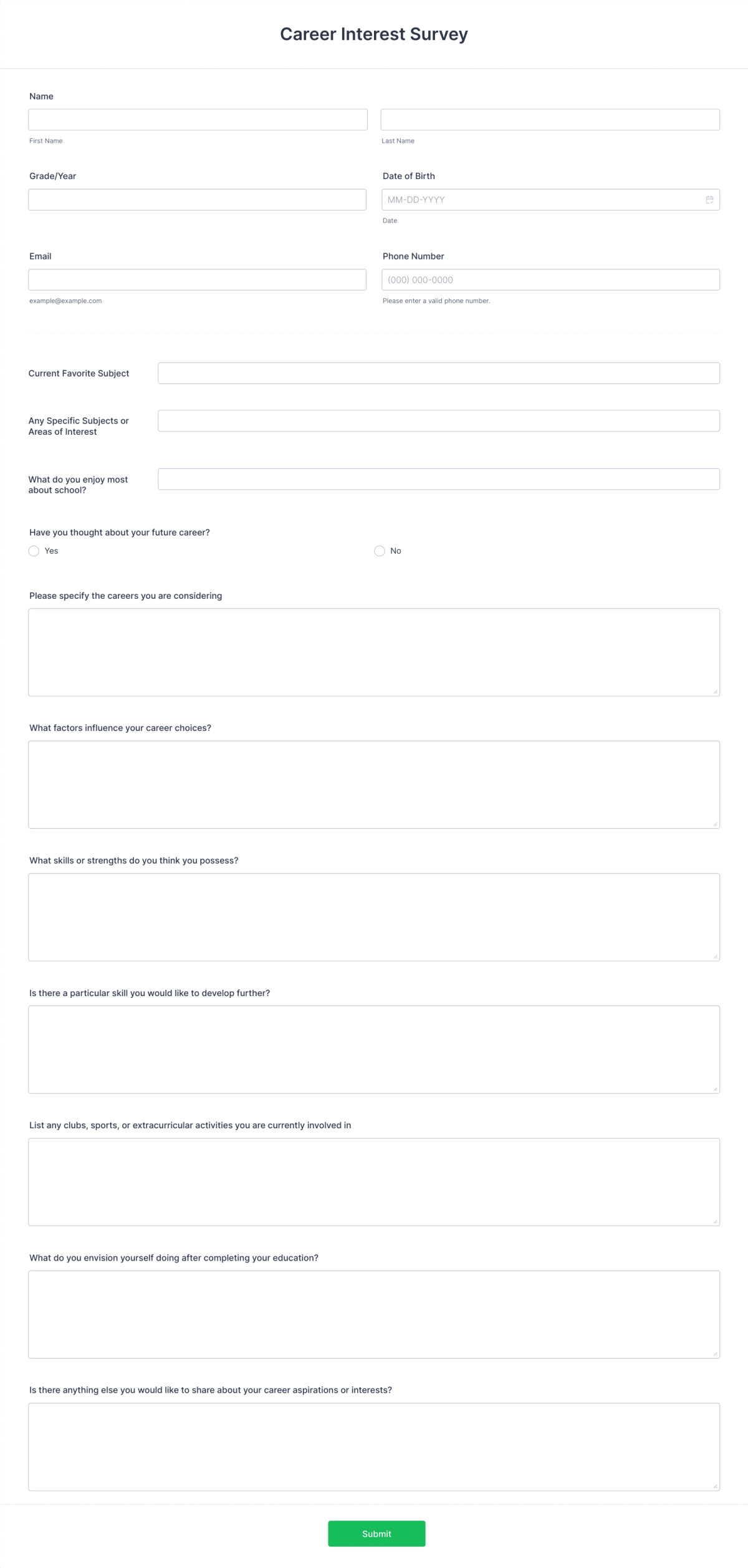 Career Interest Survey Form Template | Jotform