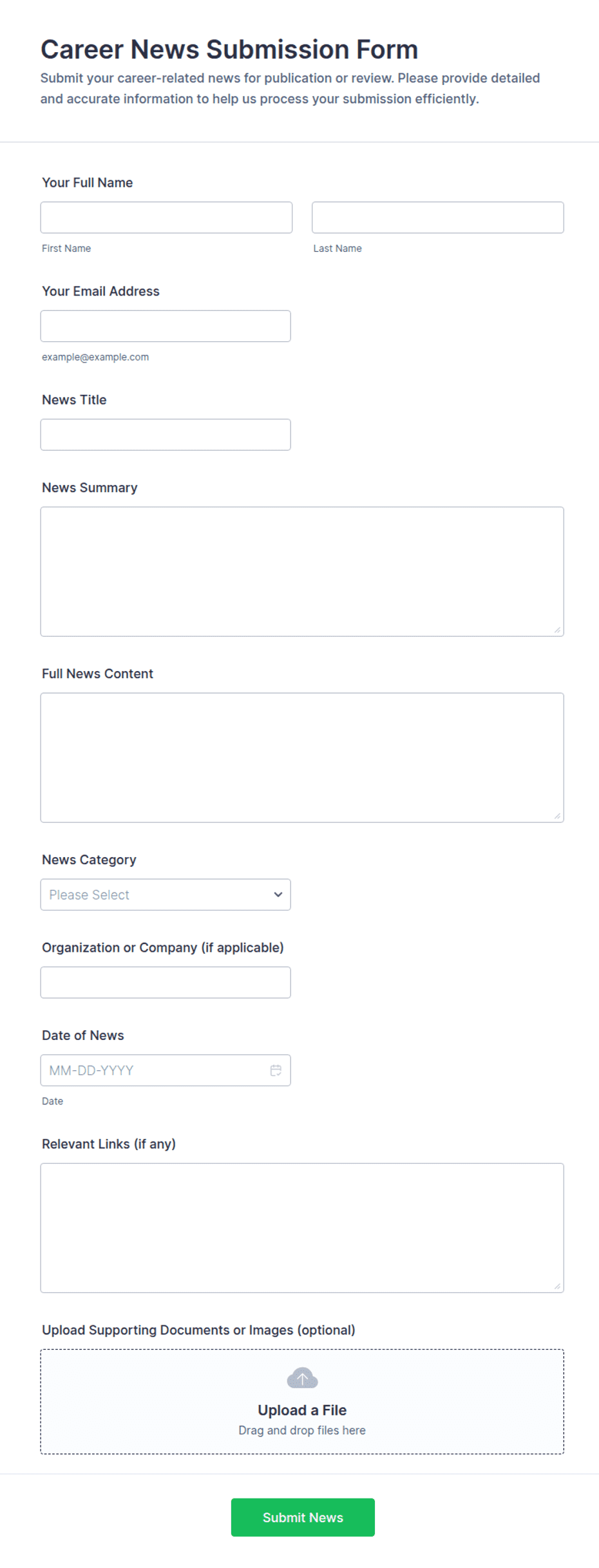 Career News Submission Form Template | Jotform