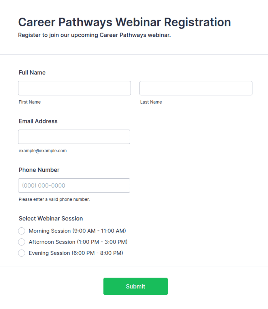 Career Pathways Webinar Registration Form Template | Jotform
