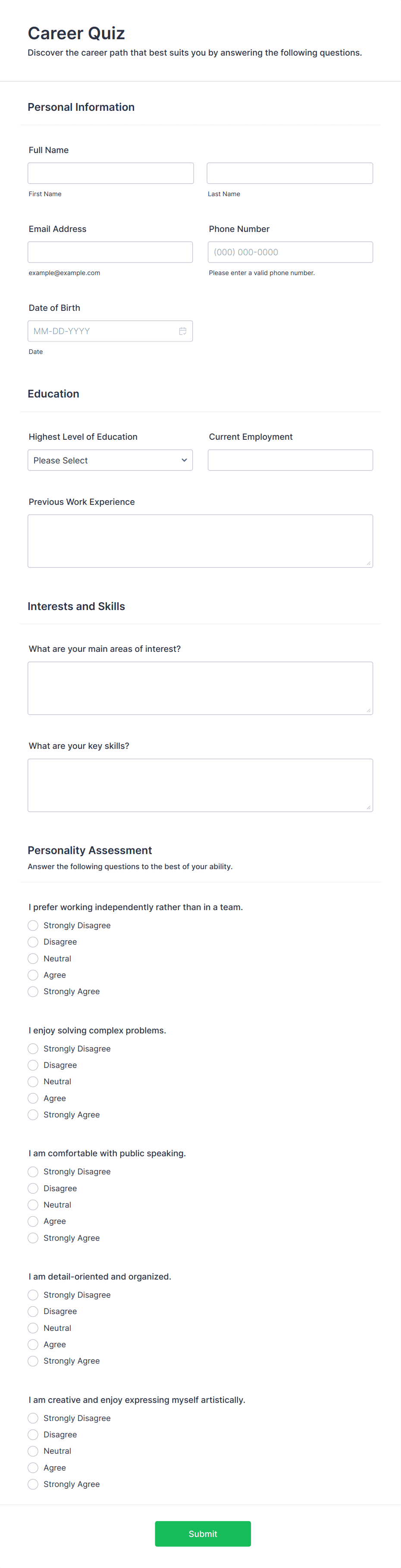 Career Quiz Form Template | Jotform