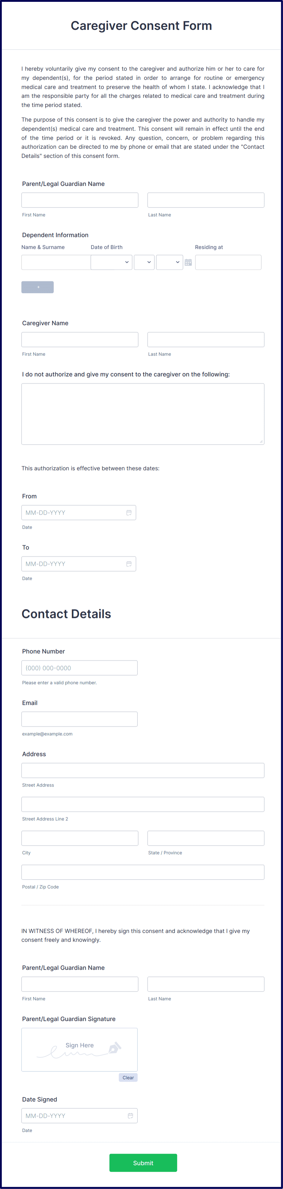 Caregiver Consent Form Template | Jotform