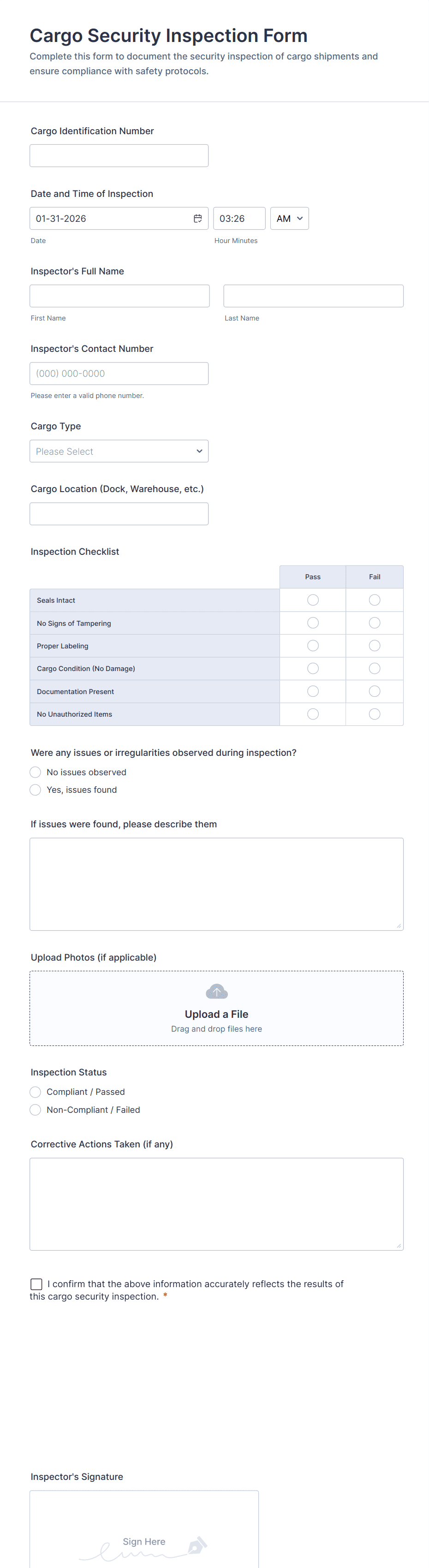 Cargo Security Inspection Form Template | Jotform