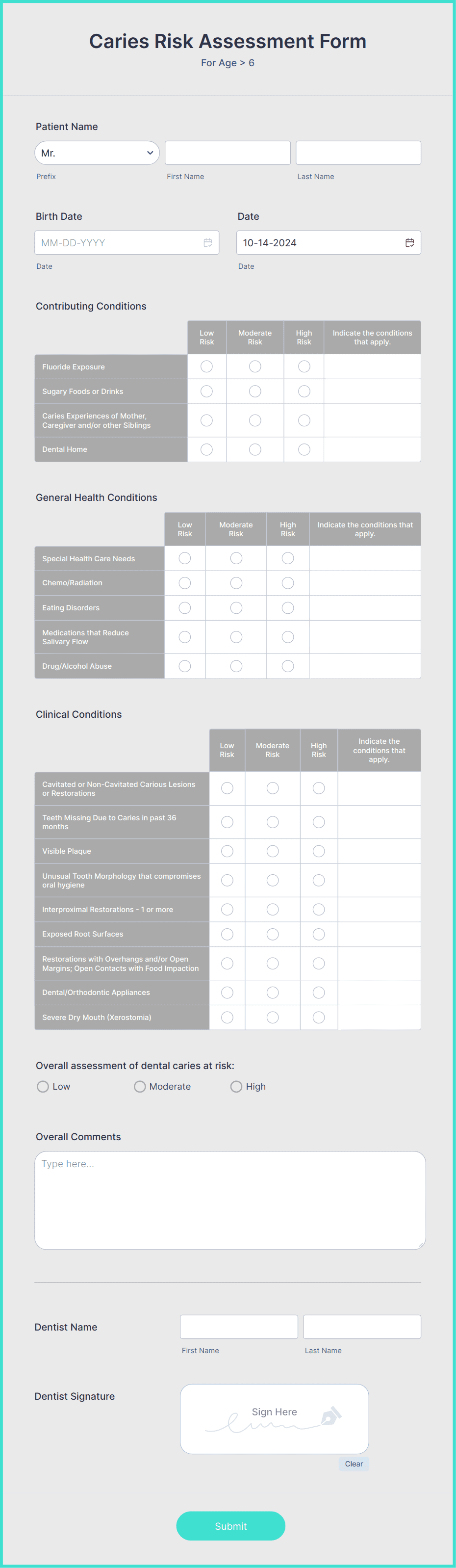 Caries Risk Assessment Form Template | Jotform