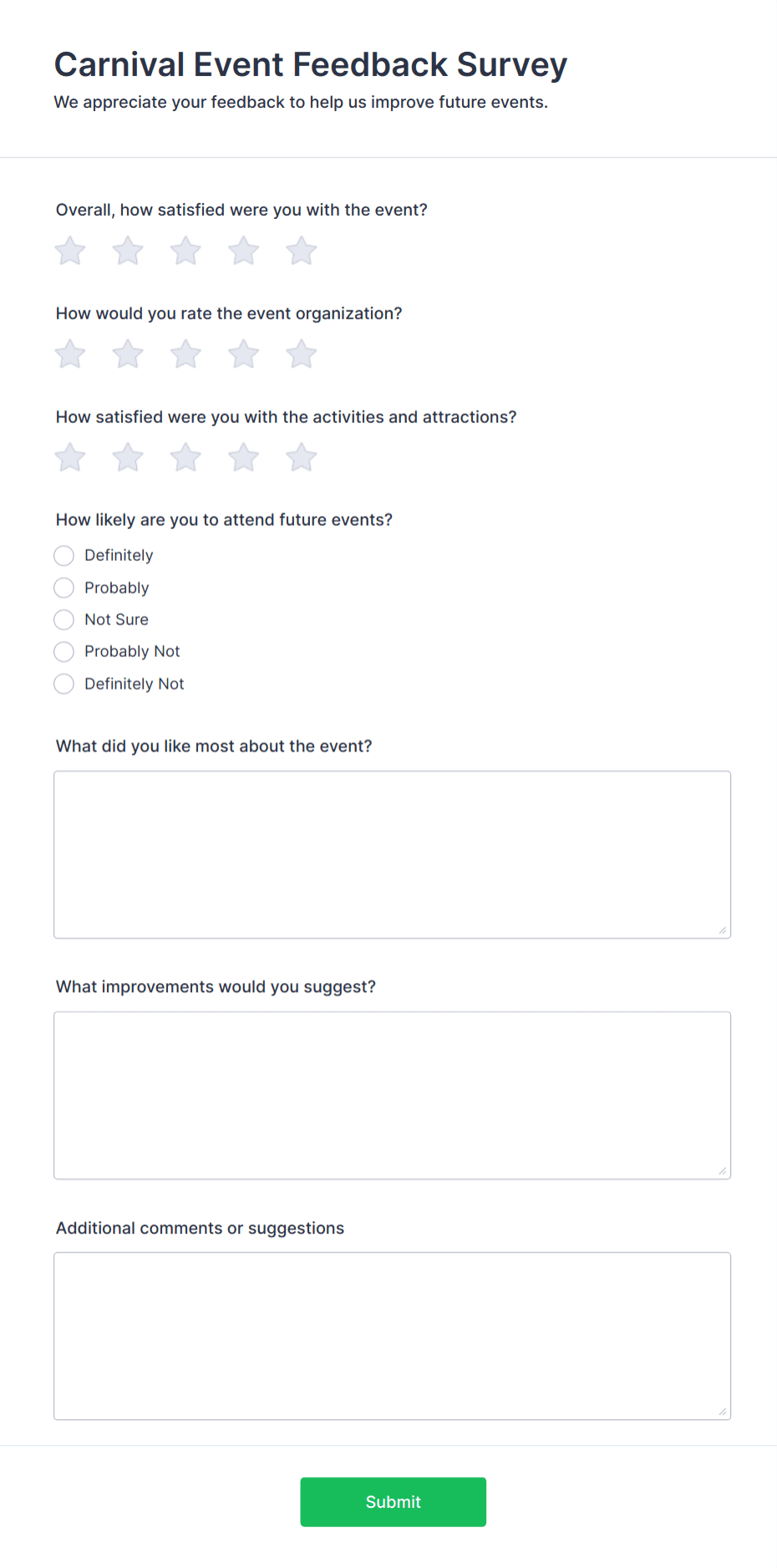 Carnival Event Feedback Survey Form Template | Jotform