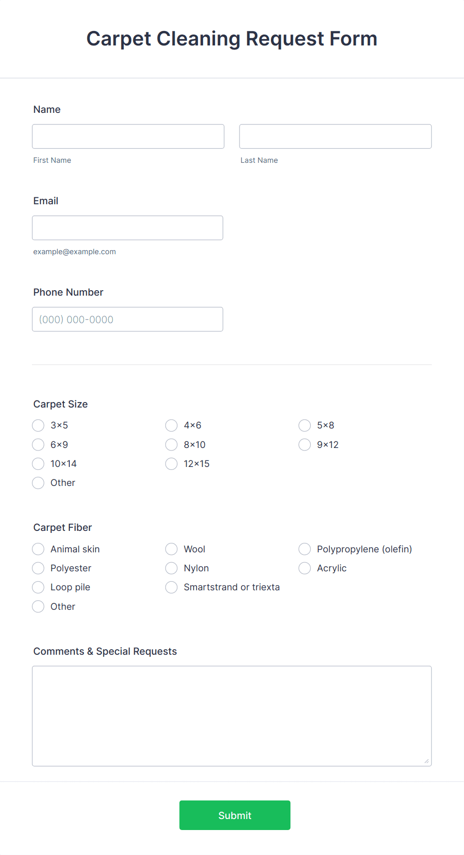 Carpet Cleaning Request Form Template | Jotform