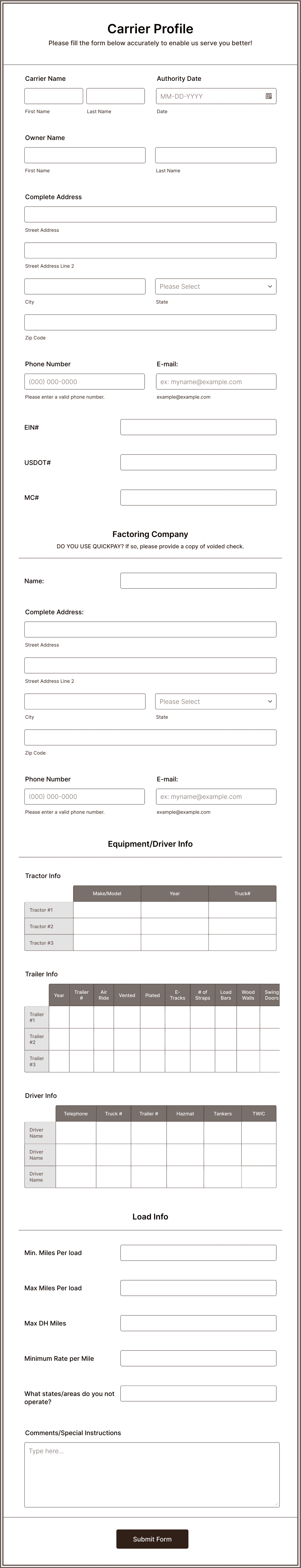 Carrier Profile Form Template | Jotform