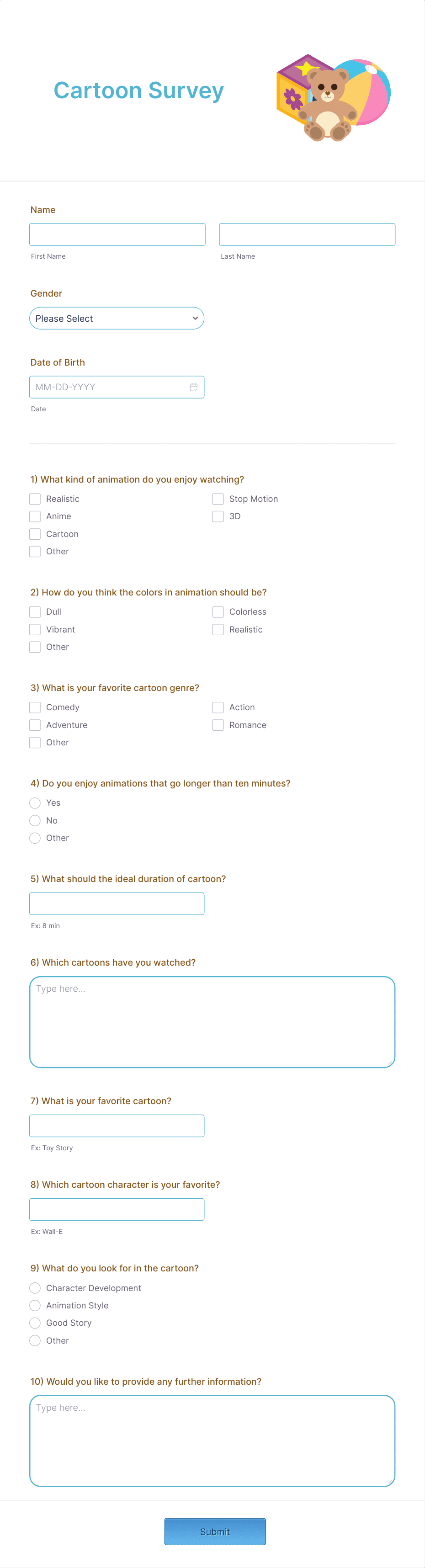 Cartoon Survey Form Template | Jotform