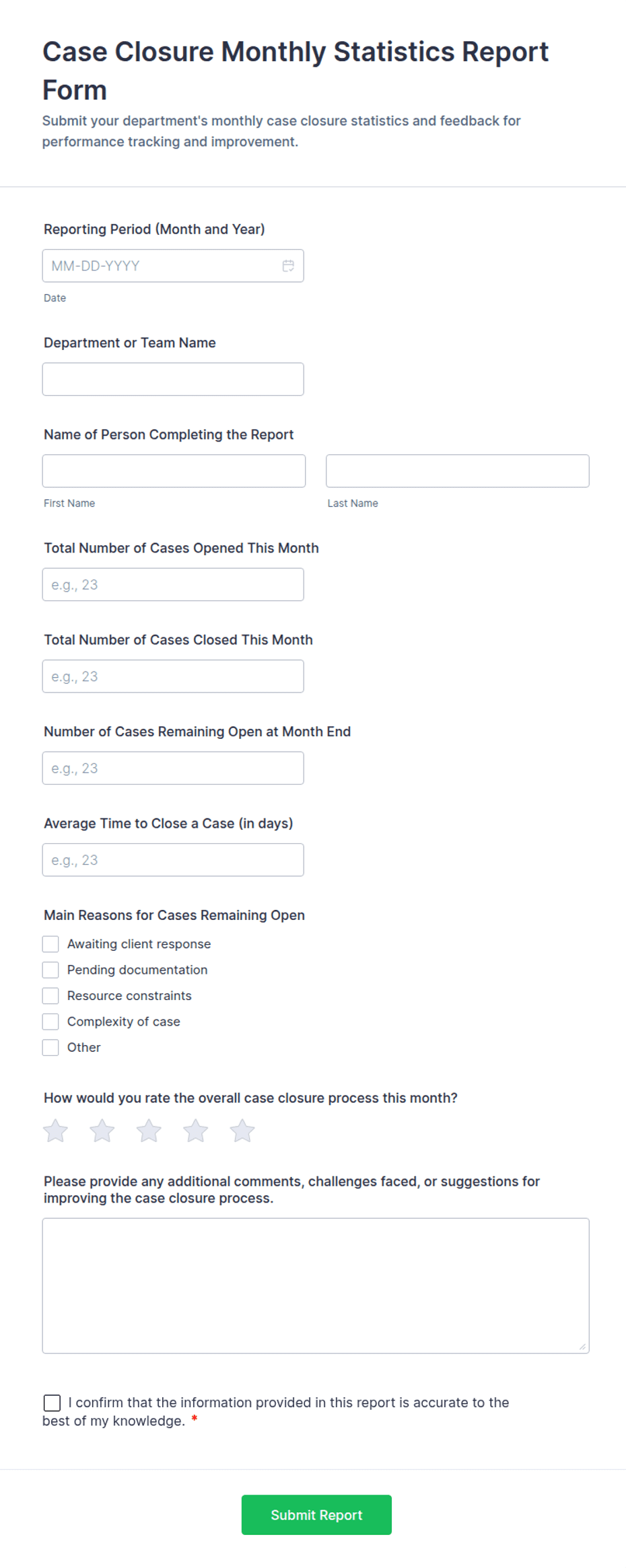 Case Closure Monthly Statistics Report Form Template | Jotform
