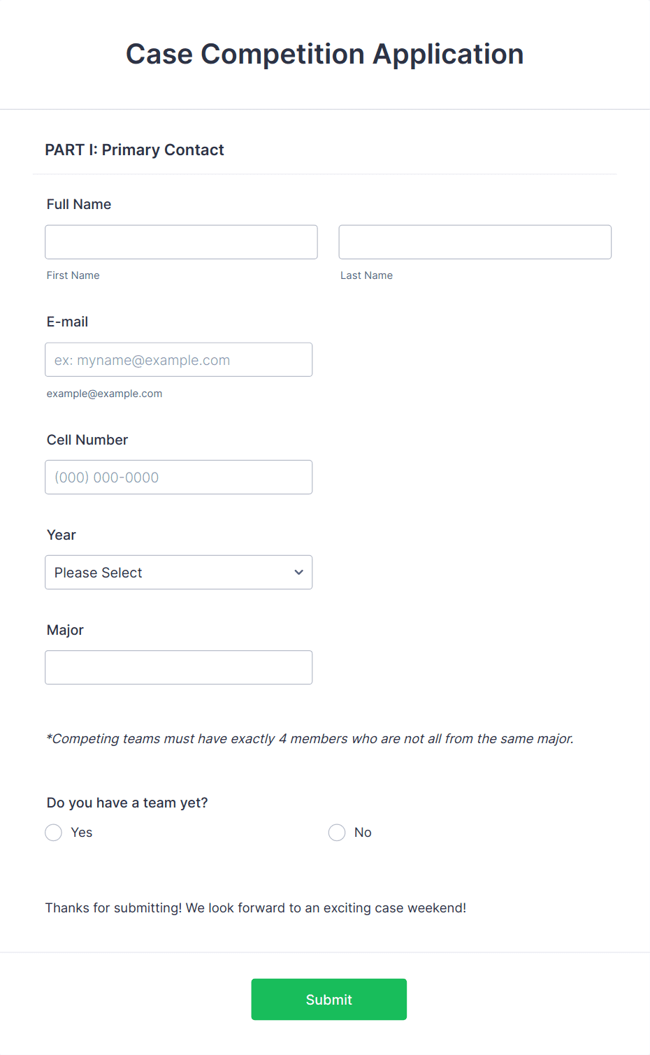 Case Competition Application Form Template | Jotform