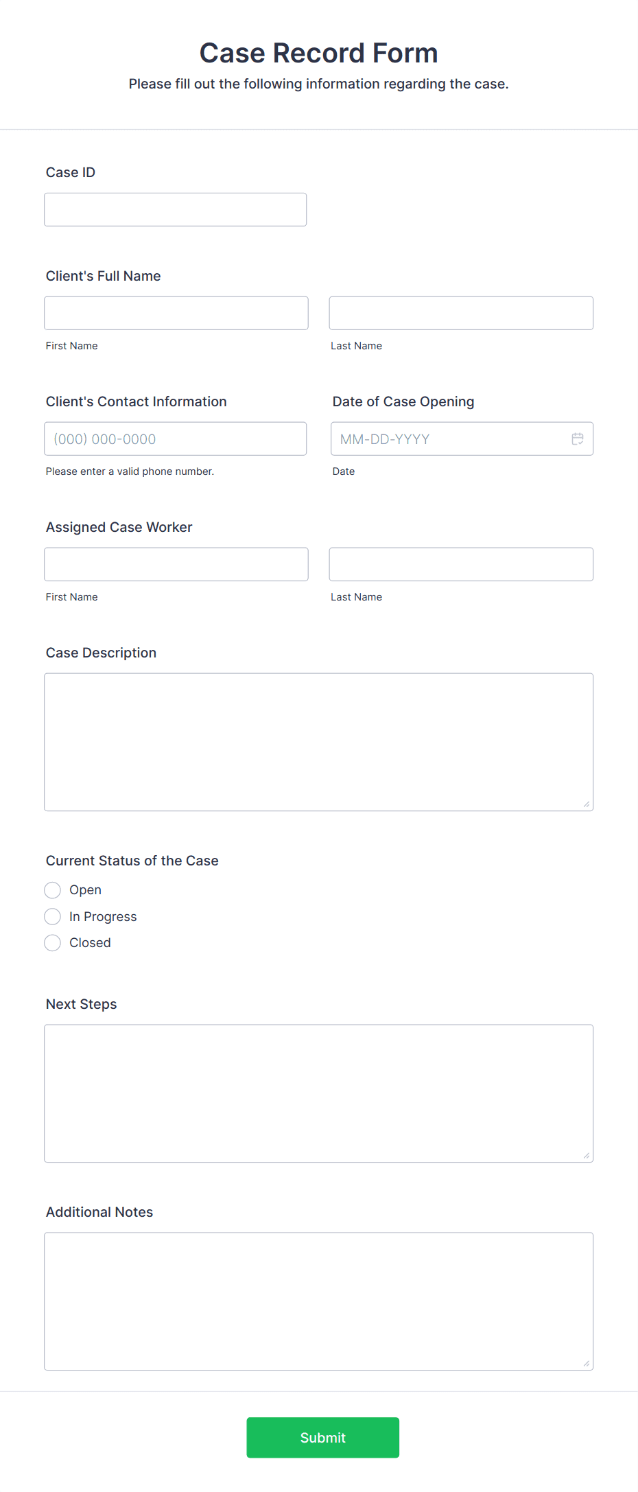 Case Record Form Template | Jotform