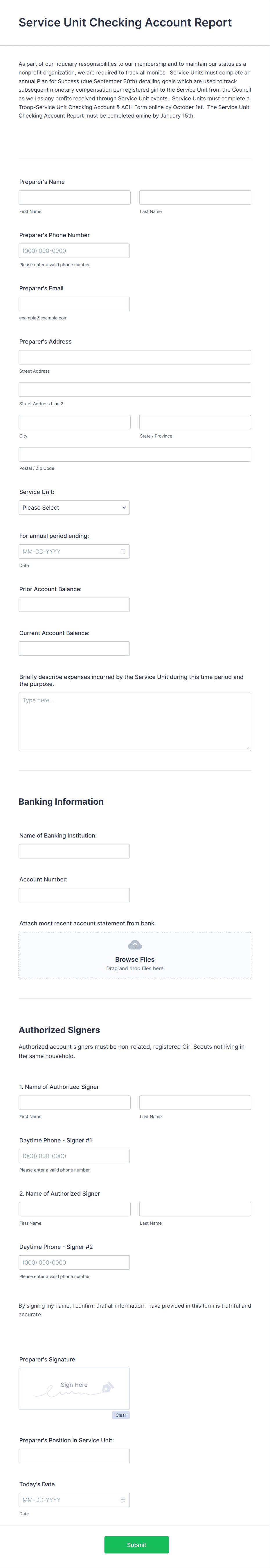 Cash/Checking Account Report Form Template | Jotform