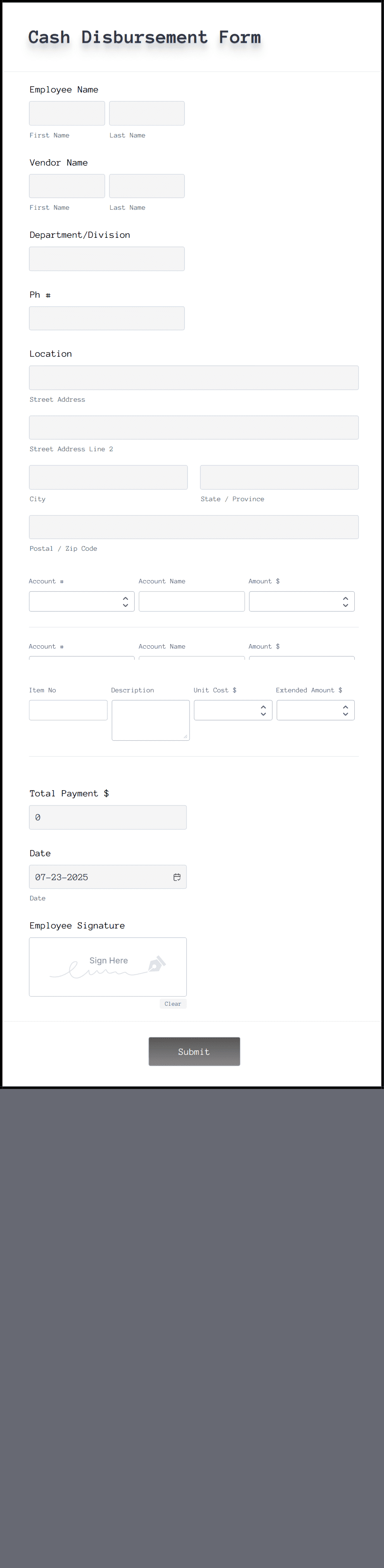 Cash Disbursement Form Template | Jotform