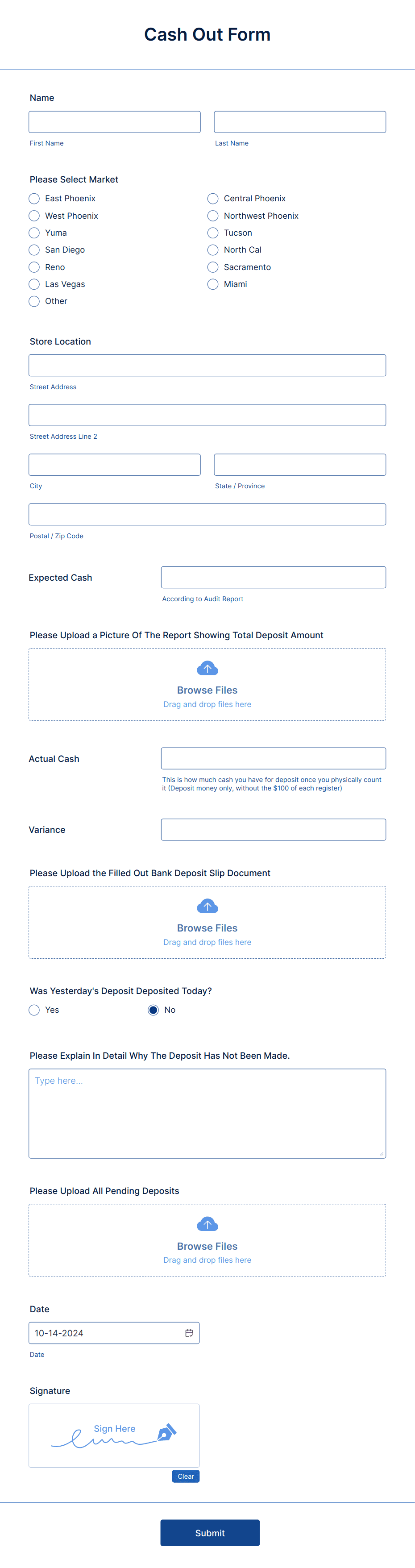 Cash Out Form Template | Jotform