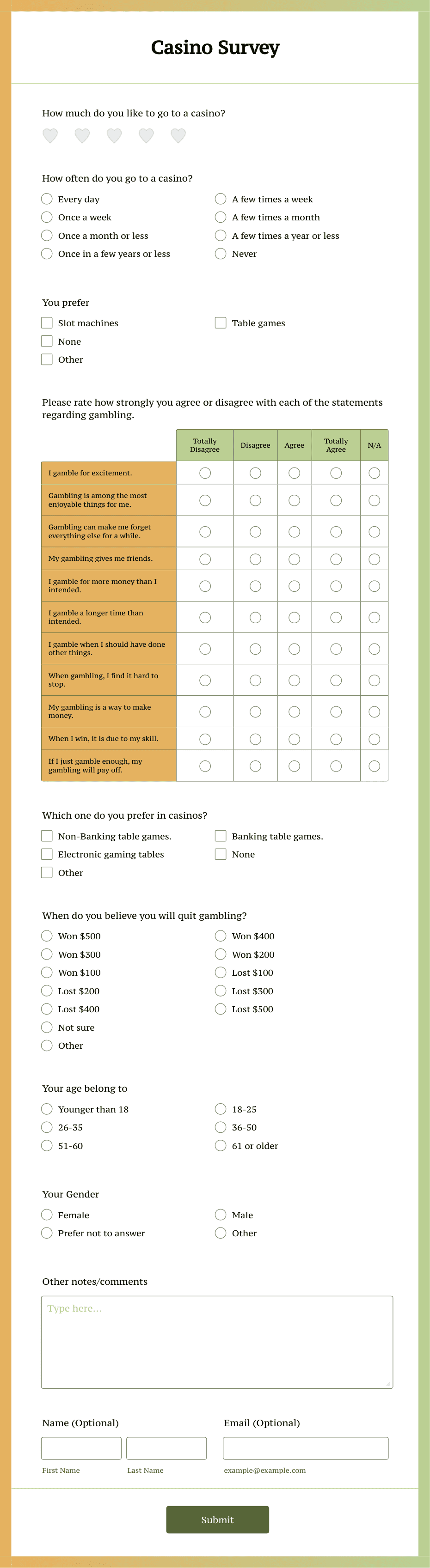 Casino Survey Form Template | Jotform