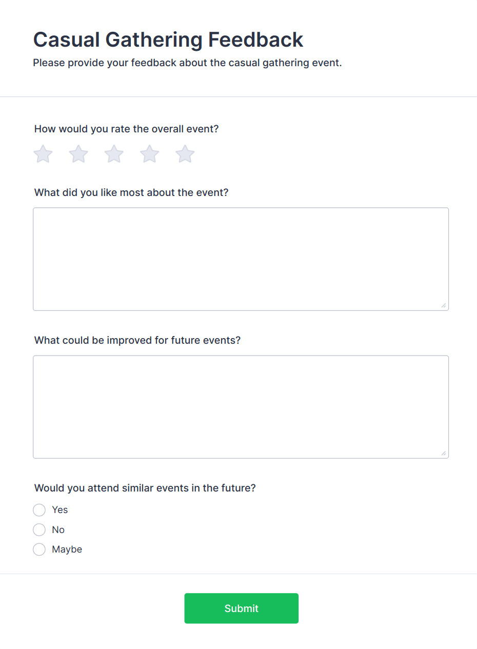 Casual Gathering Feedback Form Template | Jotform