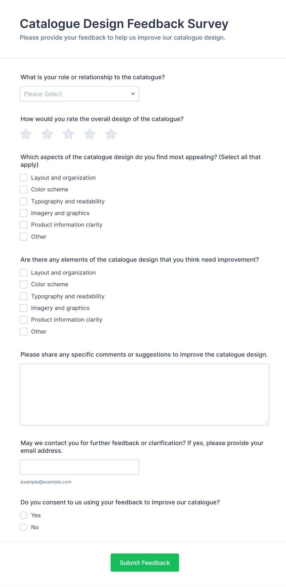 Catalogue Design Feedback Survey Form Template | Jotform