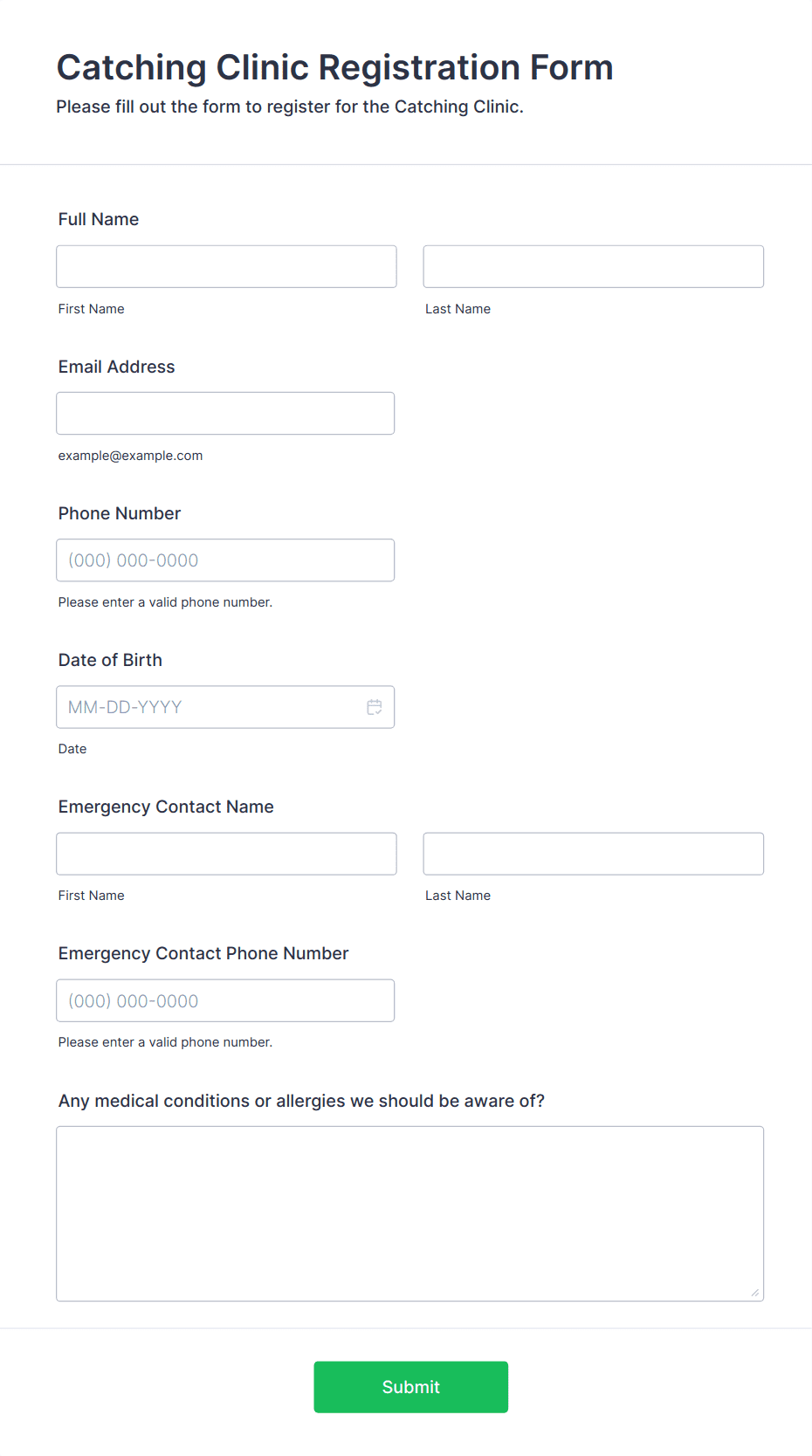 Catching Clinic Registration Form Template | Jotform