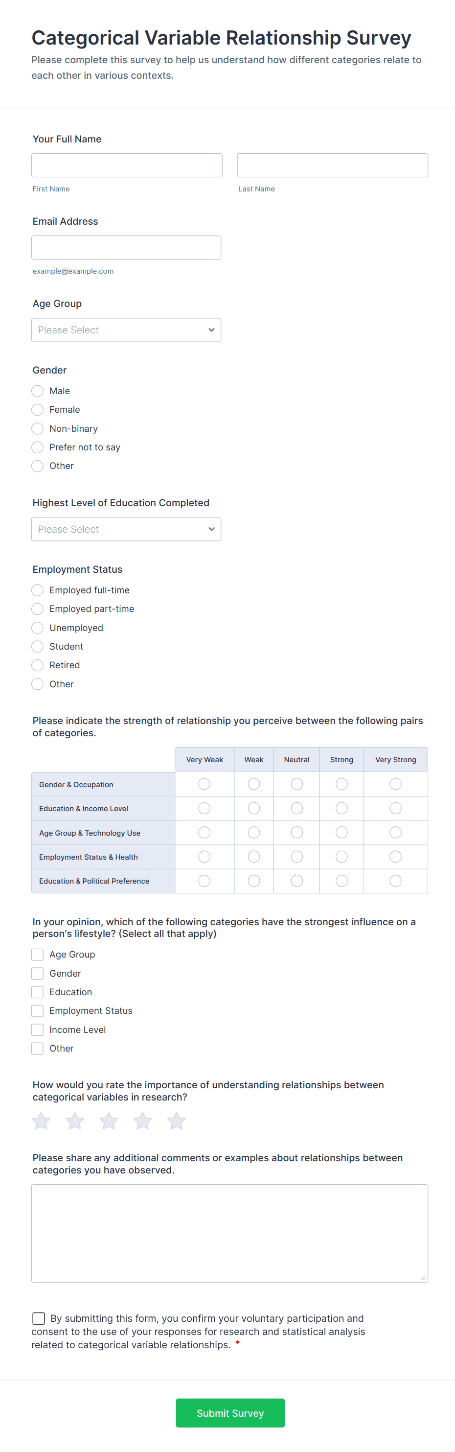 Categorical Variable Relationship Survey Form Template | Jotform