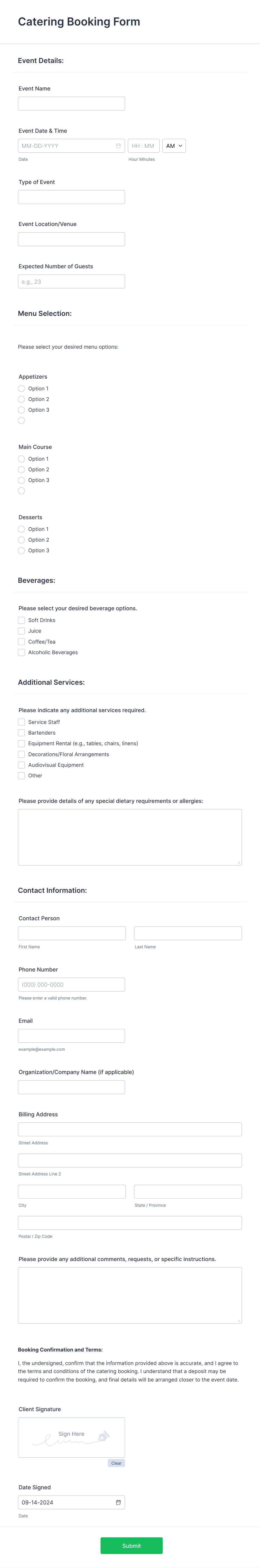 Catering Booking Form Template | Jotform