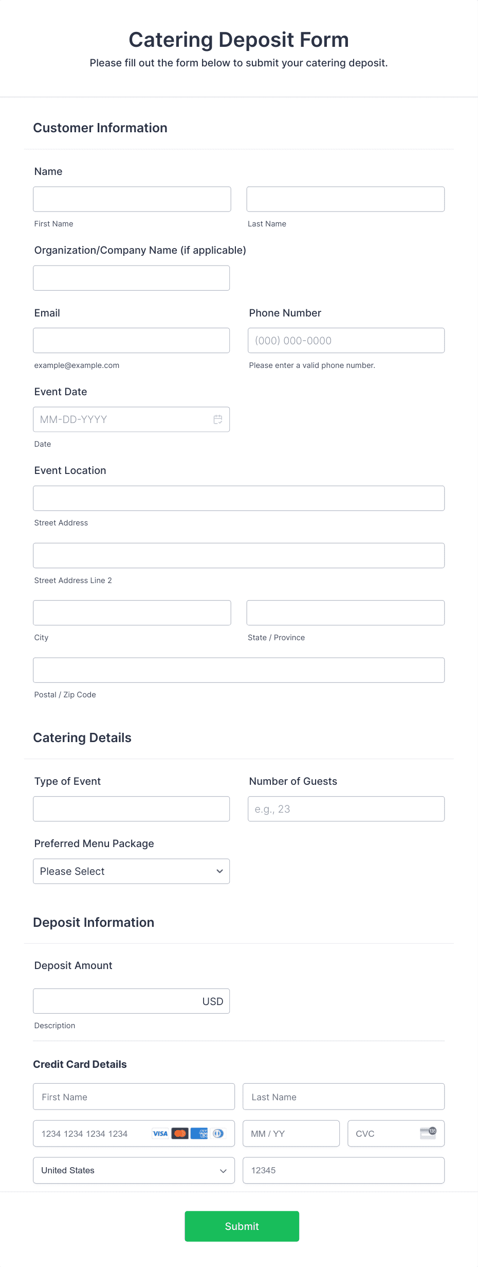 Catering Deposit Form Template | Jotform