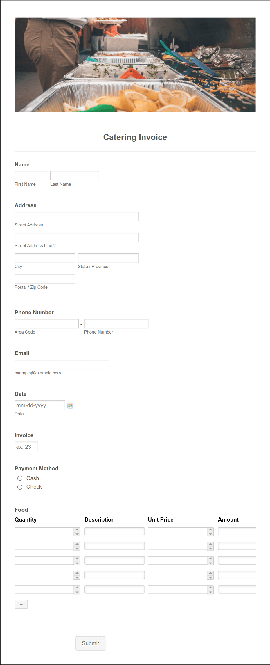 Catering Invoice Form Template | Jotform