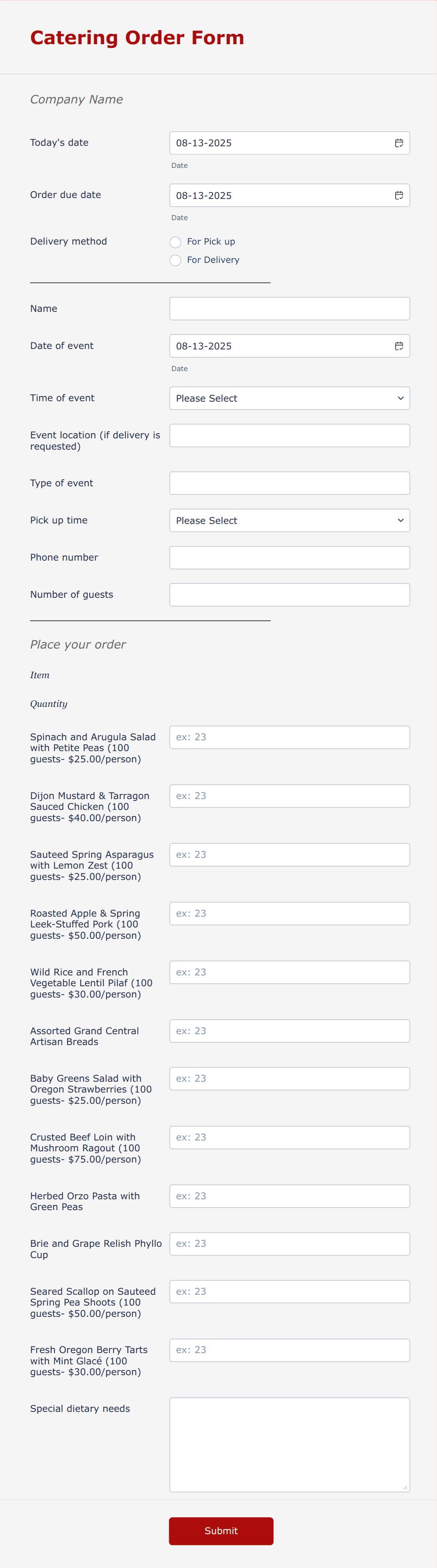 Catering Order Form Template | Jotform