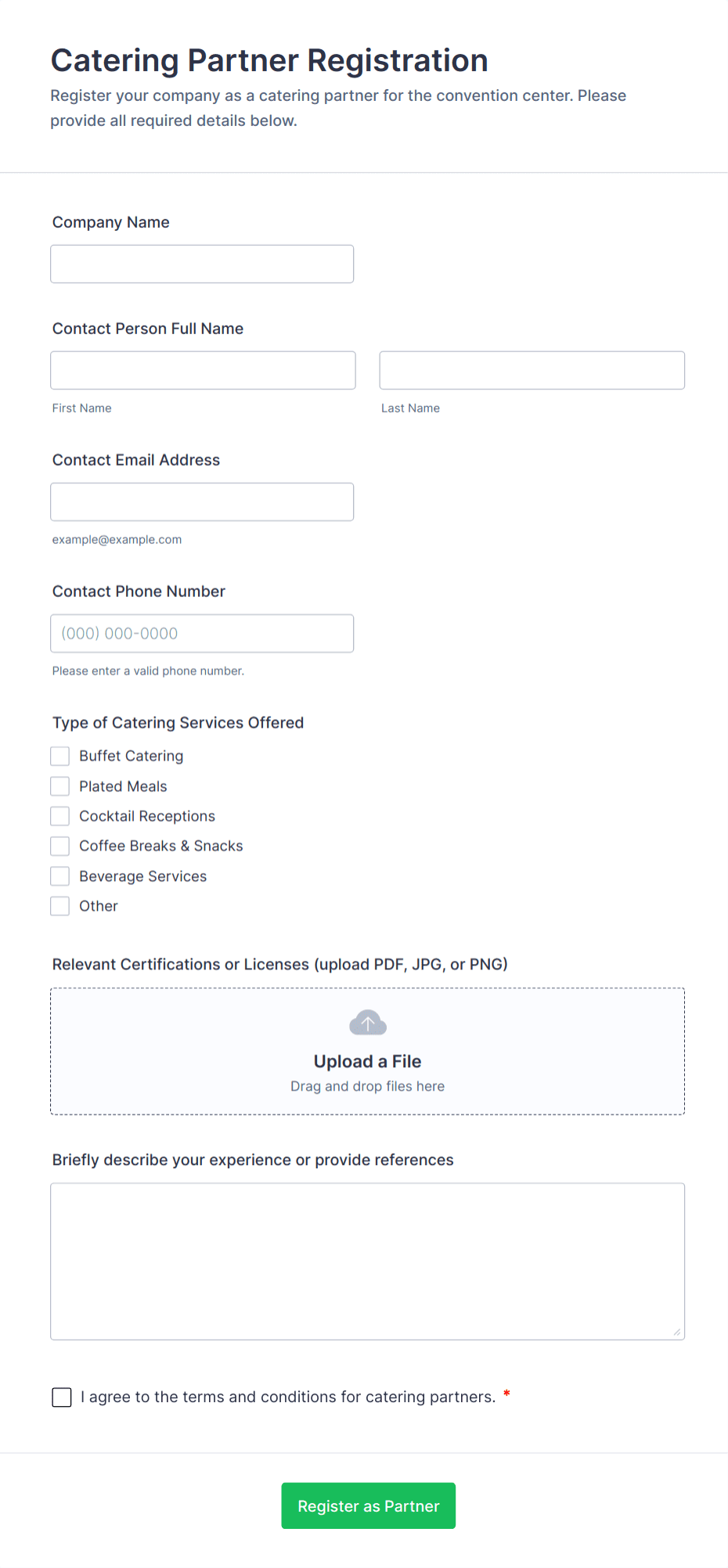 Catering Partner Registration Form Template | Jotform