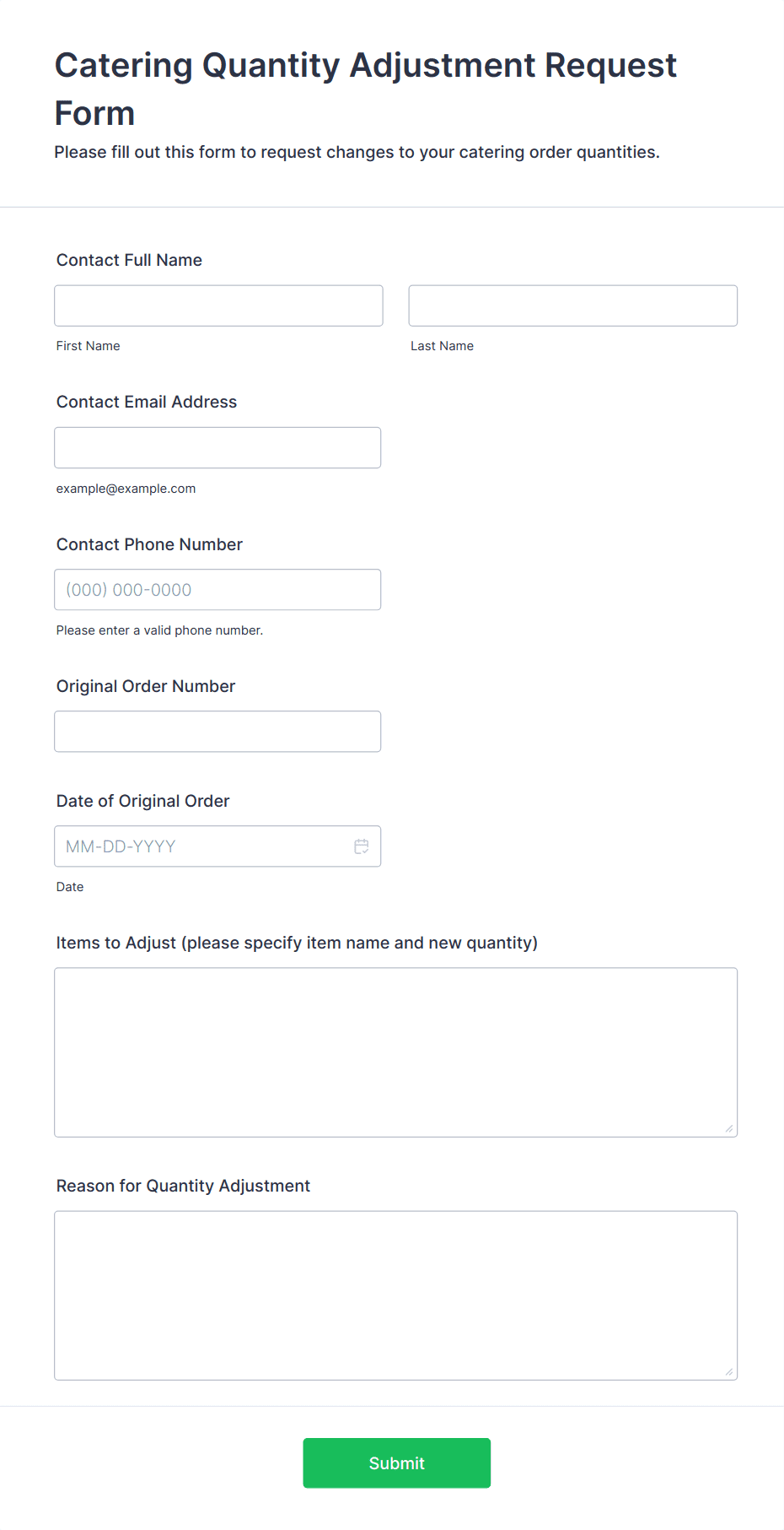 Catering Quantity Adjustment Request Form Template | Jotform